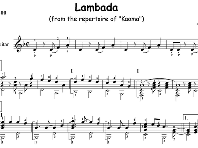 Lambada for guitar. Guitar sheet music and tabs.